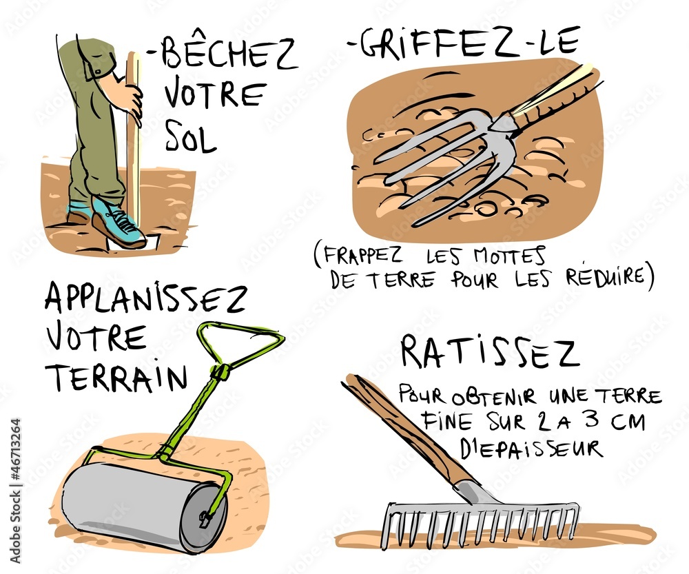 préparer et semer un gazon Stock Illustration | Adobe Stock