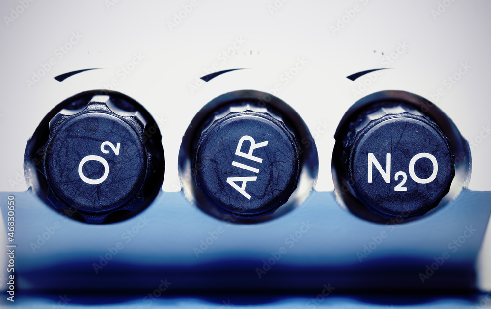 Air, oxygen, nitrous oxide - medical gases. concept. Stock Photo ...