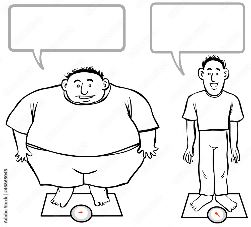 Fat-Slim cartoon men. outline illustration. Stock Illustration | Adobe ...