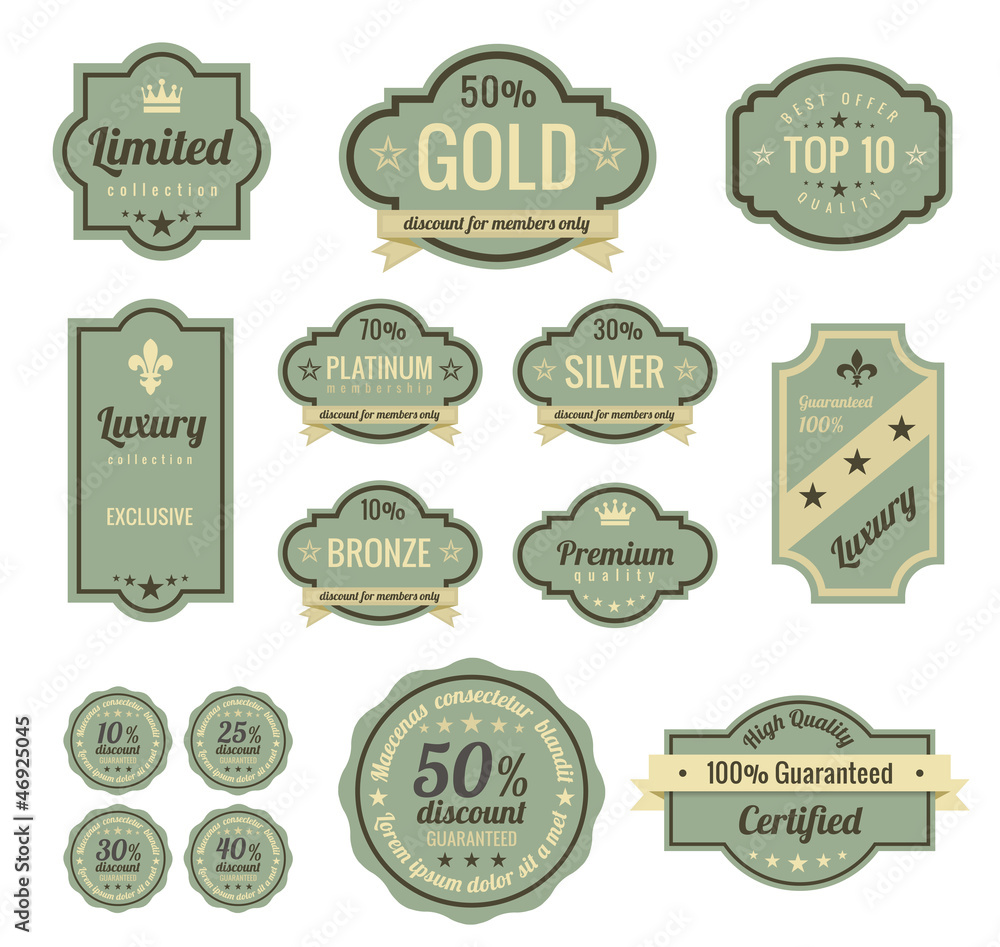 Vintage Labels set. Badge icons. Retro logo template. Stock Vector ...