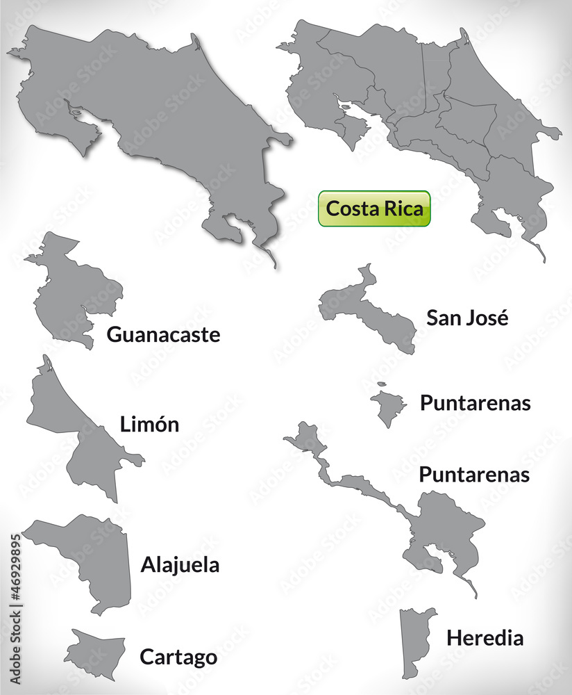 Landkarte von Costa Rica mit Ländergrenzen Stock Illustration | Adobe Stock