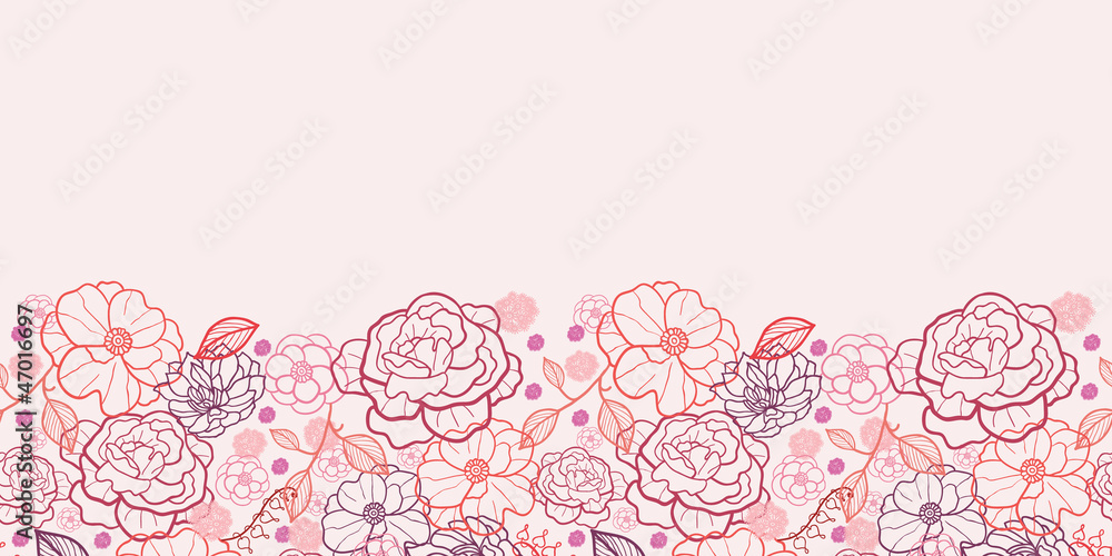 Vector floral line art horizontal seamless pattern ornament with Stock ...