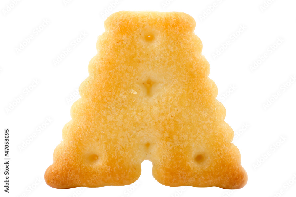 Cracker in the form of the alphabet isolated on white letter A Stock ...