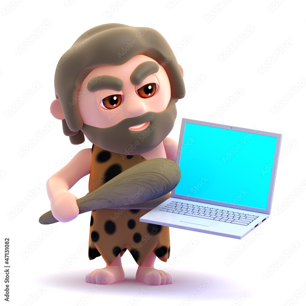 Caveman gets annoyed at crashing computer Stock-Illustration | Adobe Stock