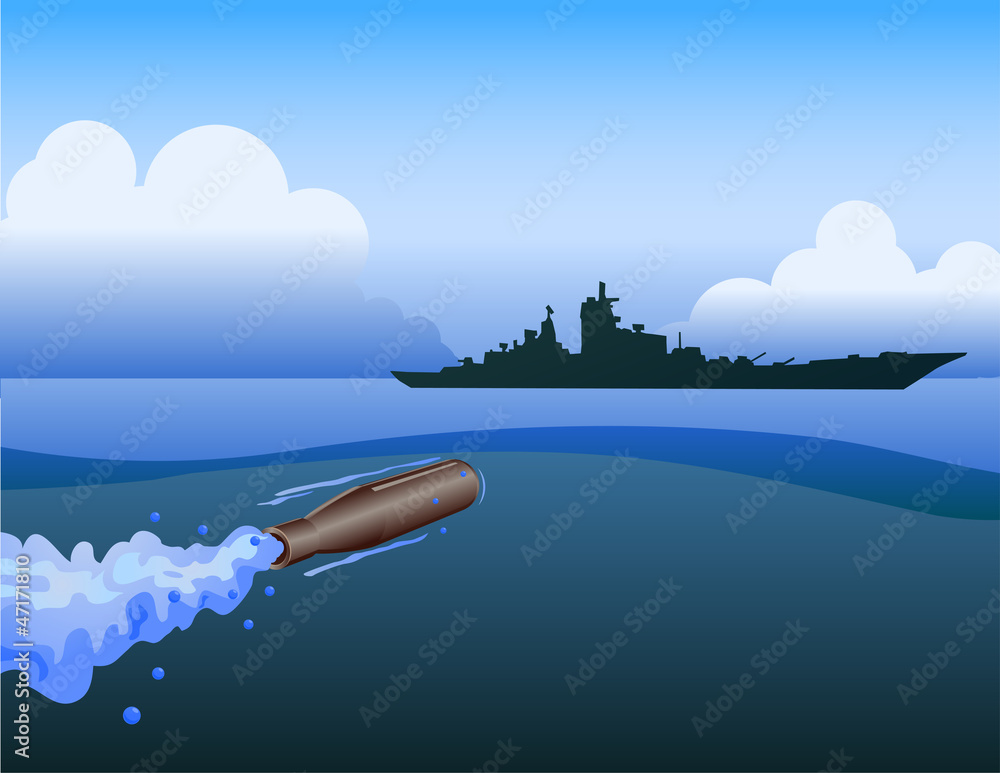Fotografía Vector of a Torpedo Hitting a Warship, webstocker | Posters.es