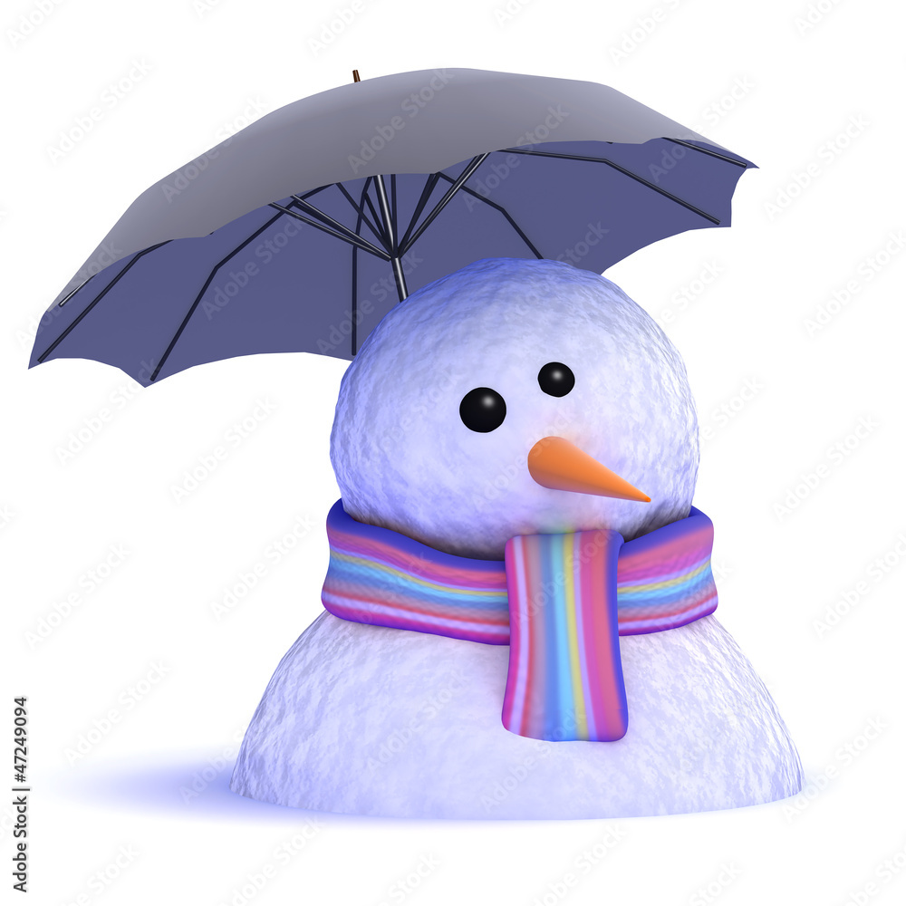 Snowman is melting in the rain with his umbrella Stock Illustration ...