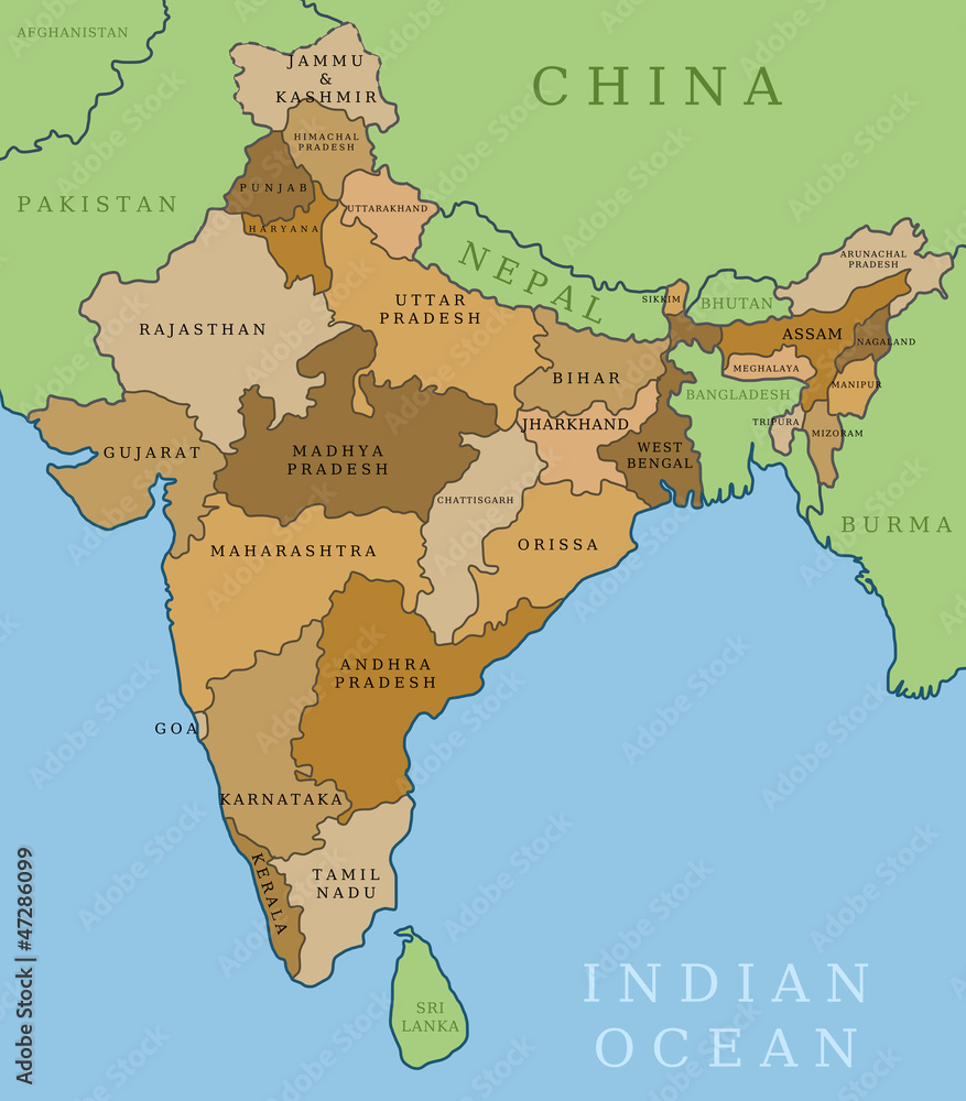 India states - administrative division vector map Stock Vector | Adobe ...