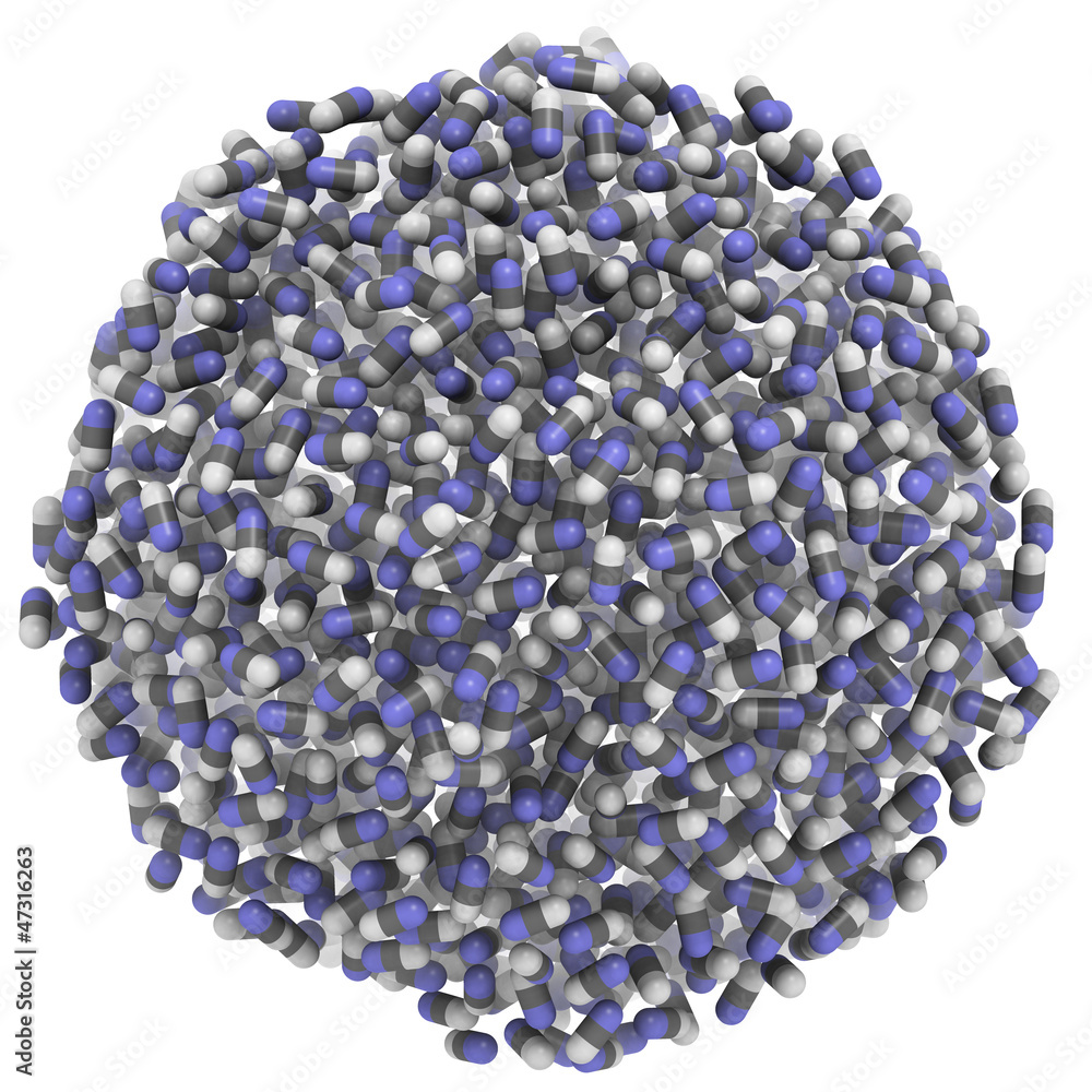 Hydrogen cyanide (HCN, prussic acid) molecules, liquid sphere mo Stock ...