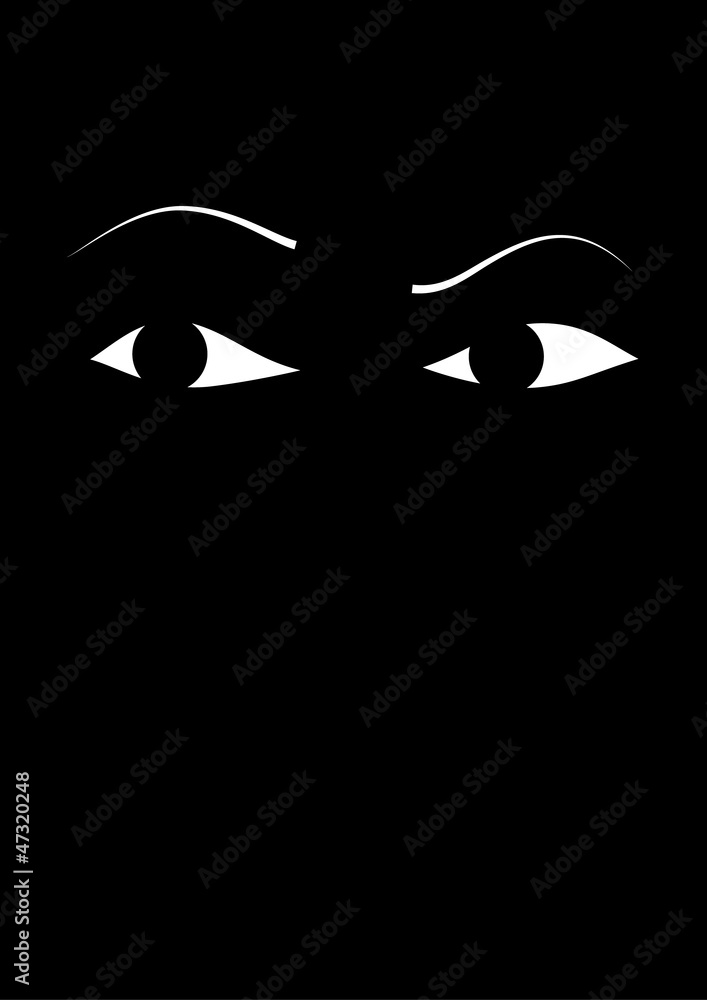 vector illustration of suspicious face, black background Stock Vector ...