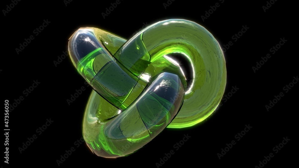 bright green glass torus knot on black background Stock Illustration ...