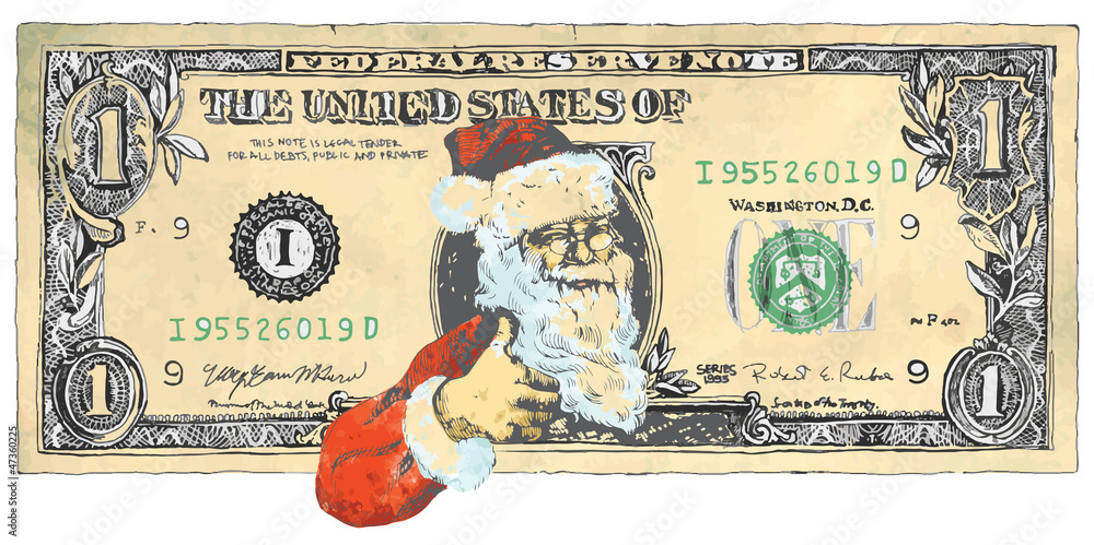 Santa Claus on the one-dollar bill shows "OK symbol ". Stock Vector ...