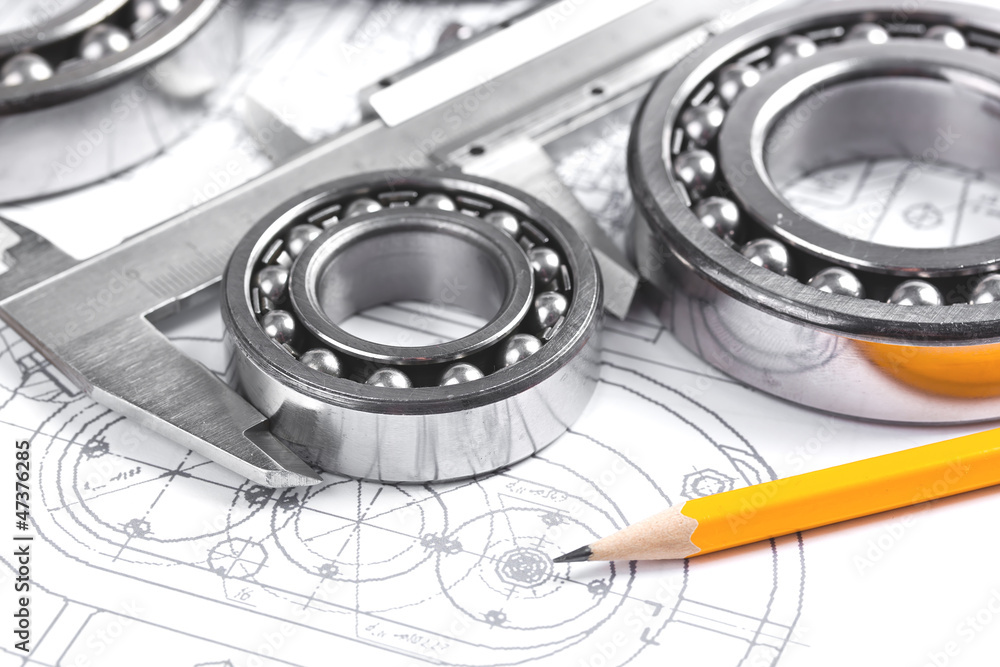 technical drawing and pinion with bearings Stock Photo | Adobe Stock