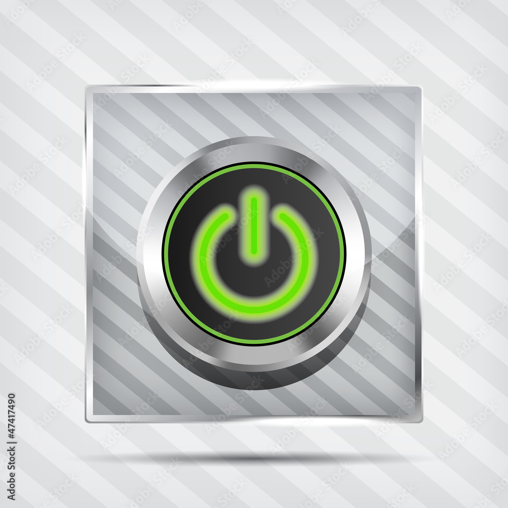 metallic green power button icon on the striped background Stock Vector ...