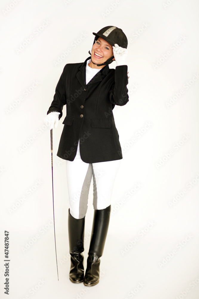 Hübsche Reiterin im Reitoutfit Stock-Foto | Adobe Stock