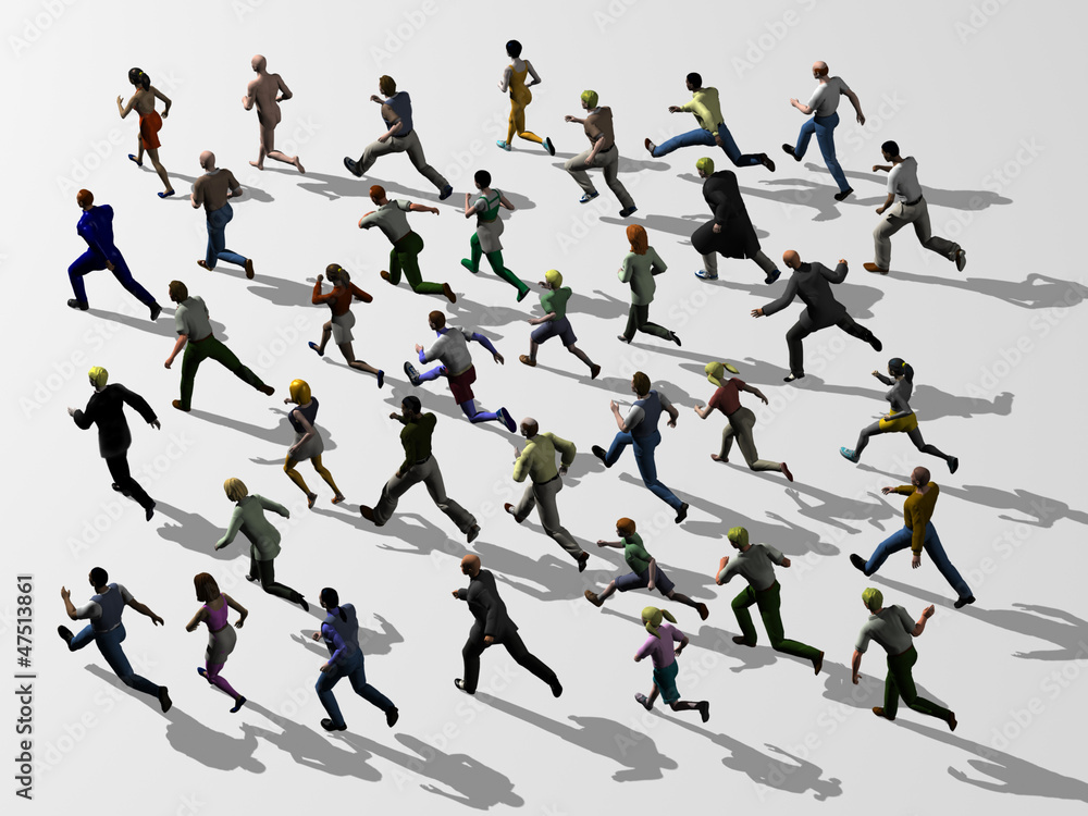 Trend, Crowd of people runs in one direction Stock Illustration | Adobe ...