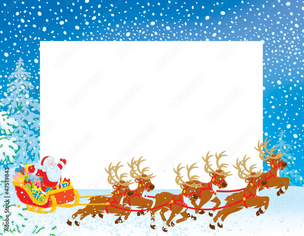 Christmas Border with Sleigh of Santa Claus Stock Illustration | Adobe ...