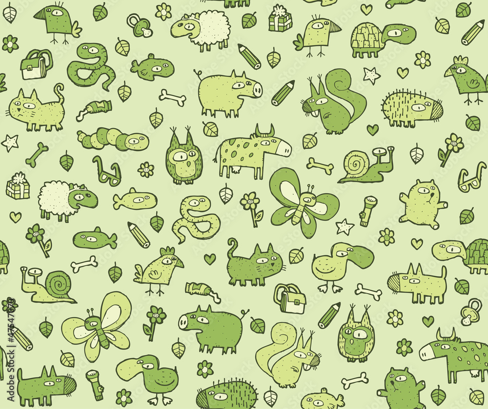 Animals Texture : seamless pattern for kids in green tones Stock Vector ...