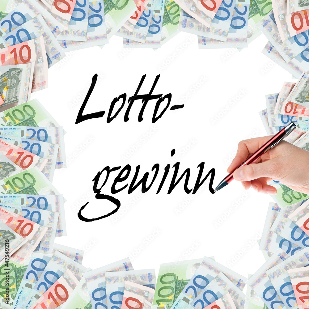 Hand mit Stift schreibt das Wort Lottogewinn Stock-Foto | Adobe Stock