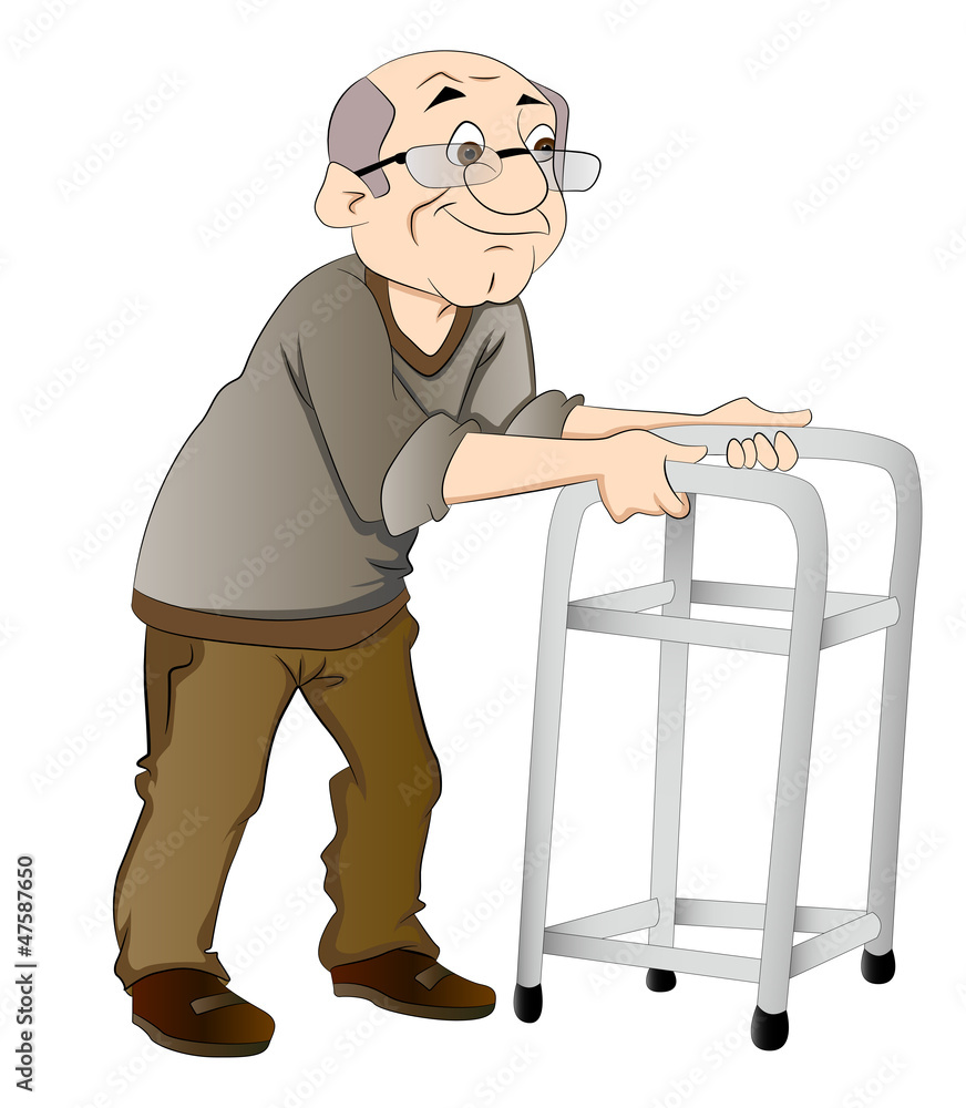 Old Man Using a Walker, illustration Stock Vector | Adobe Stock