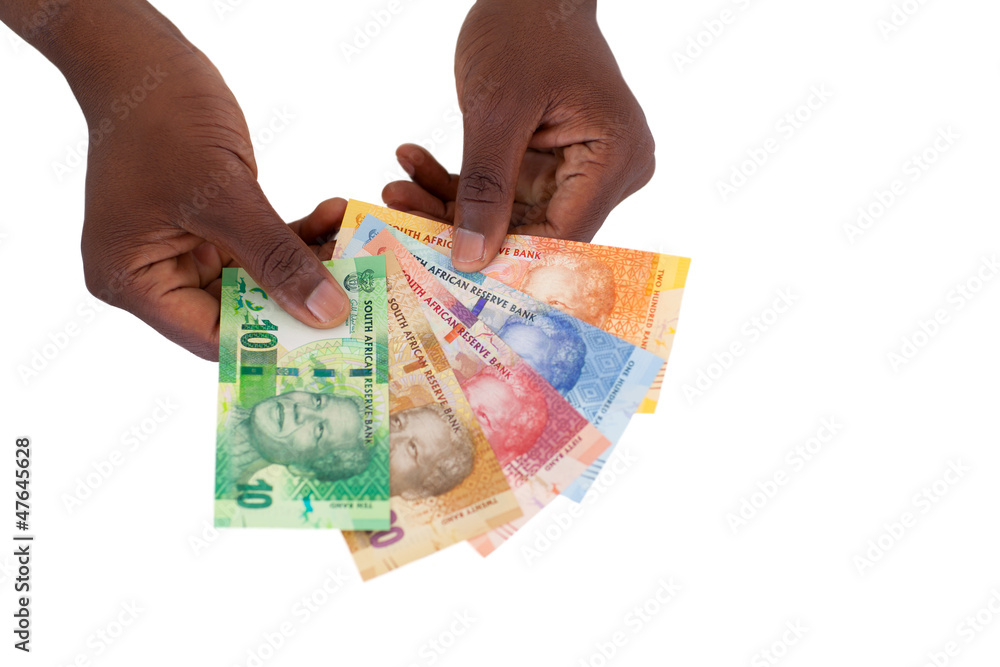 south african man holding new bank notes Stock Photo | Adobe Stock