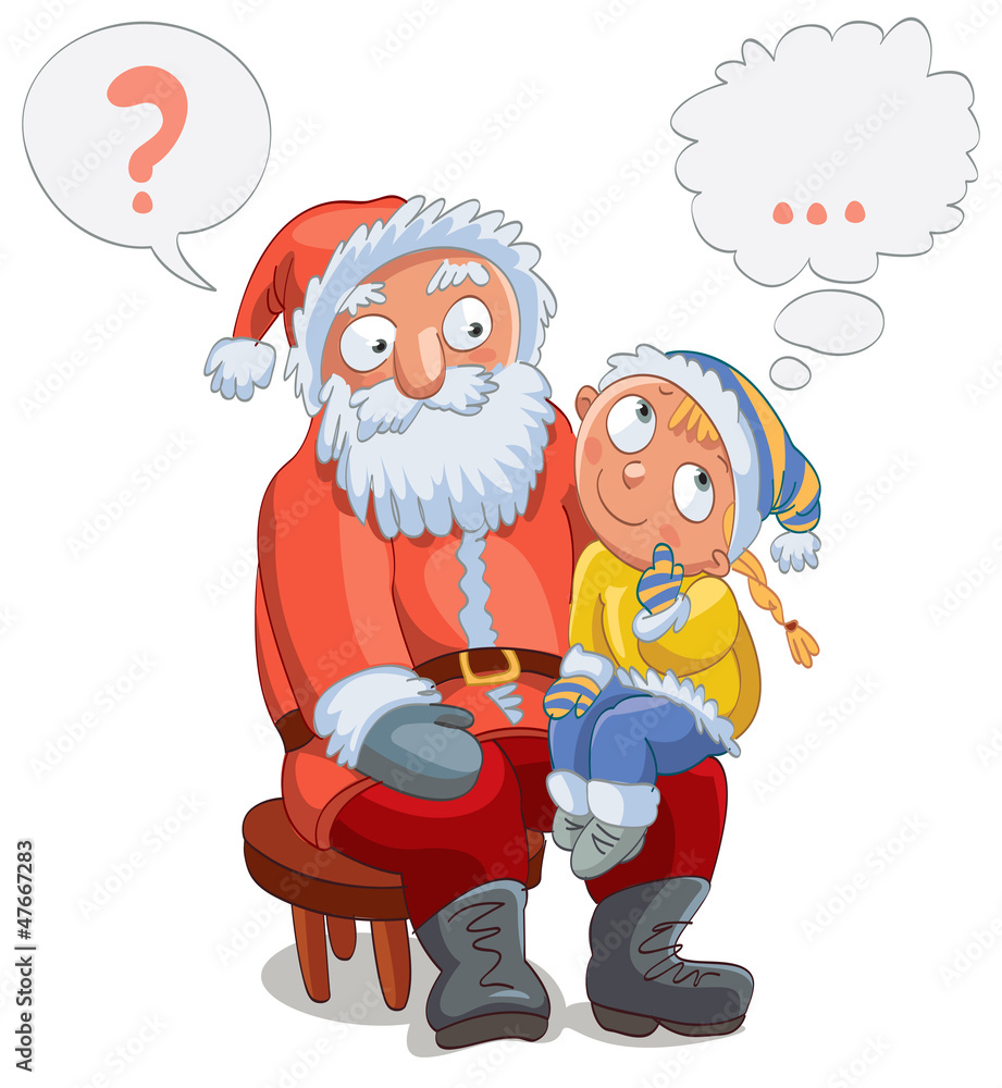 Little girl sitting on Santa's lap and make a wish, vector Stock Vector ...