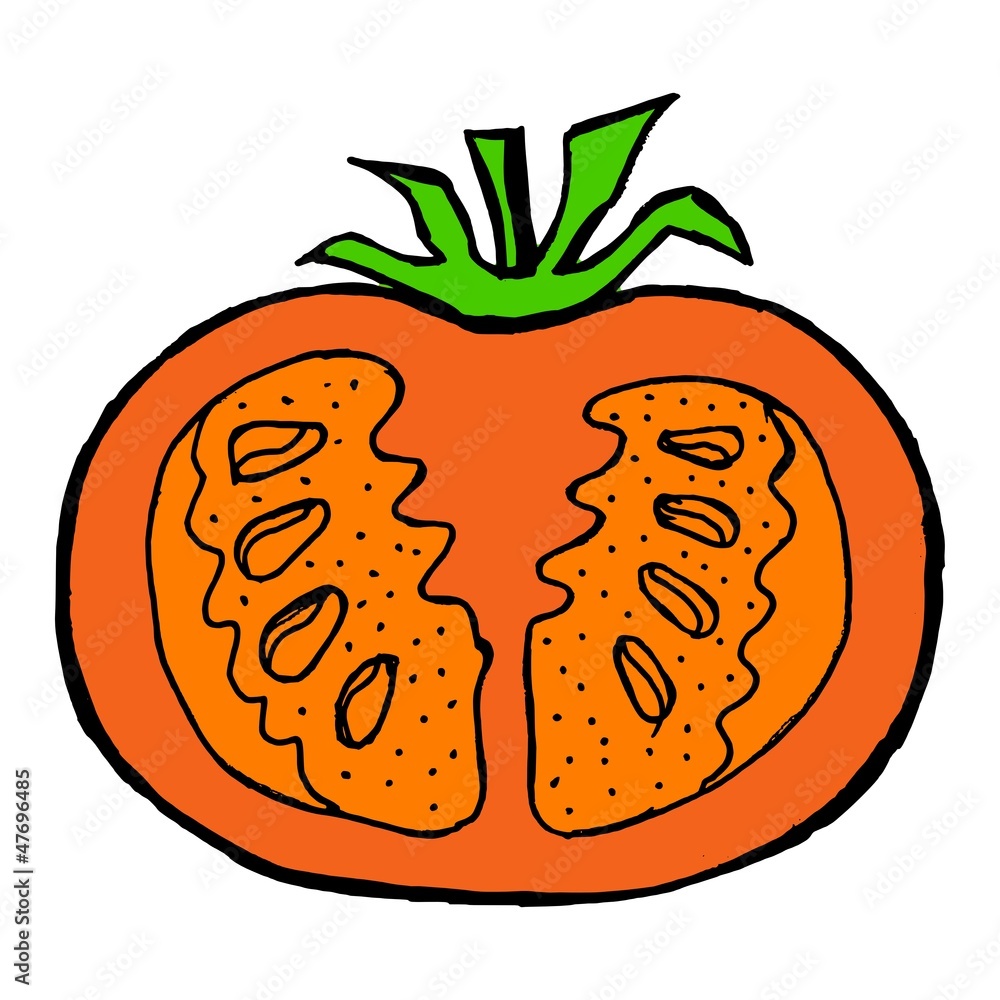 Hand drawn, vector, cartoon illustration of cutting tomato Stock Vector ...