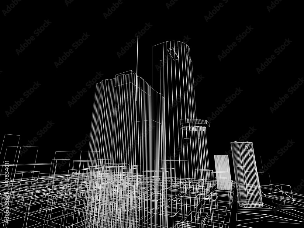 3D abstract city. Concept - modern architecture and designing ...