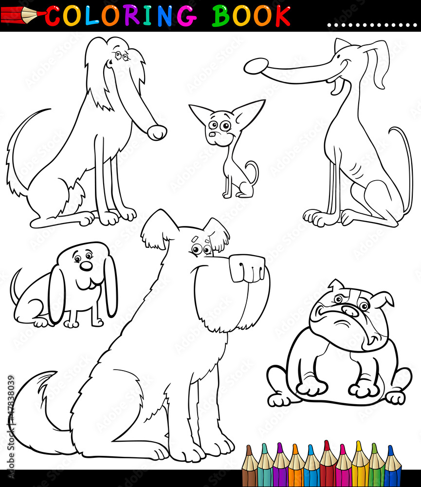 Cartoon Dogs or Puppies for Coloring Book Stock Vector | Adobe Stock