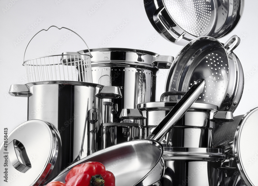 stainless steel kitchenware Stock Photo | Adobe Stock