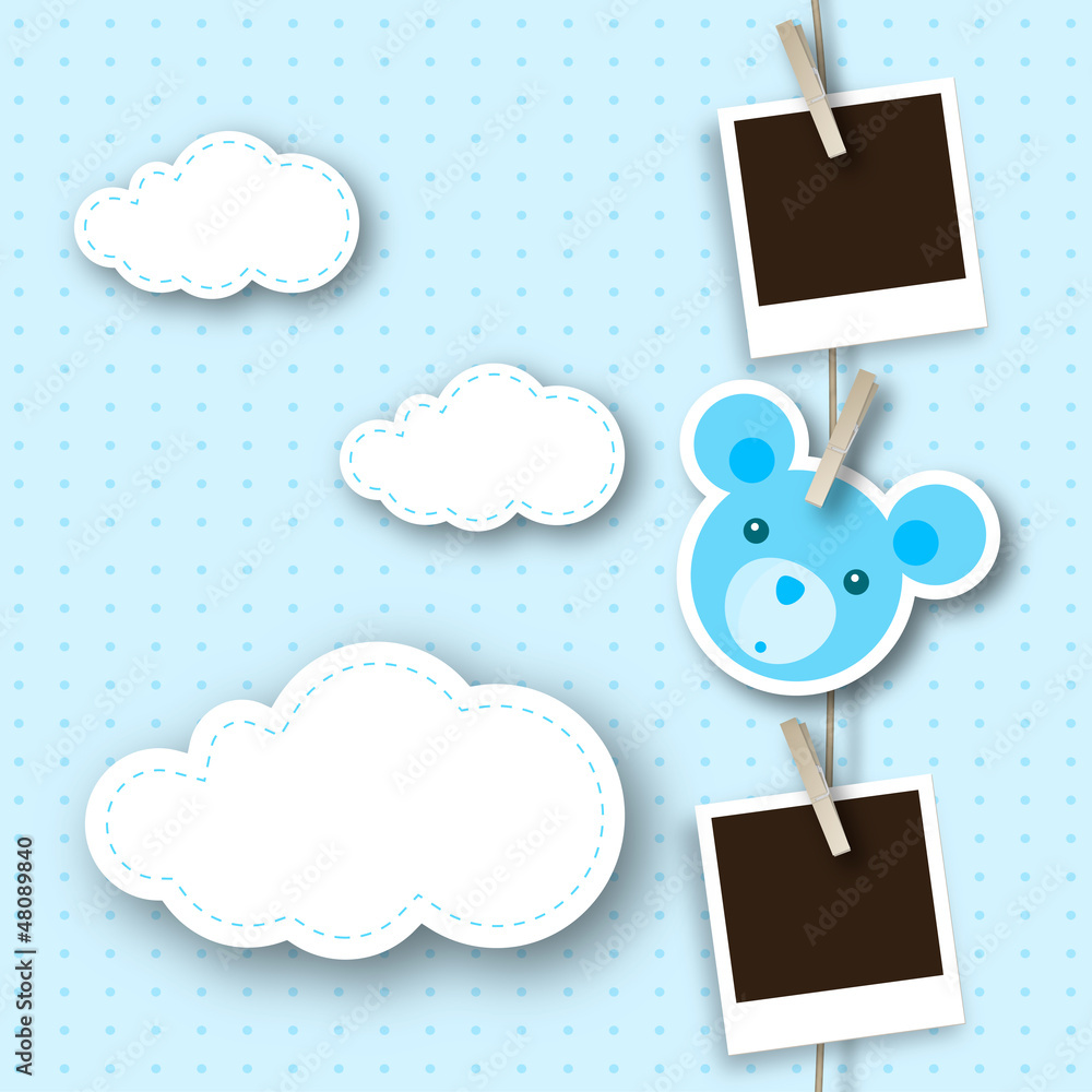 Baby boy photo frame with bear Stock Vector | Adobe Stock