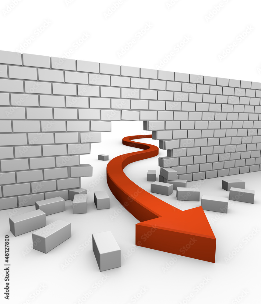Man Breaking Through Brick Wall