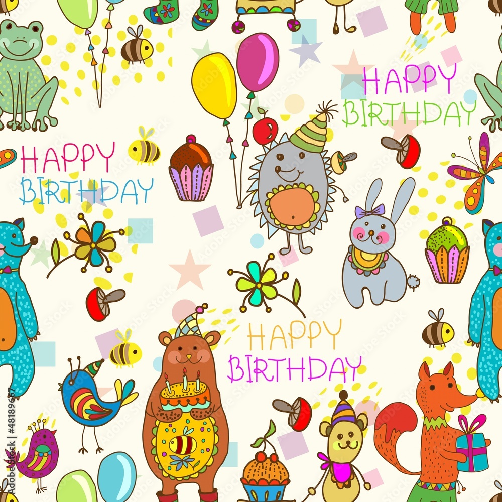 seamless Happy birthday cartoon background Stock Vector | Adobe Stock