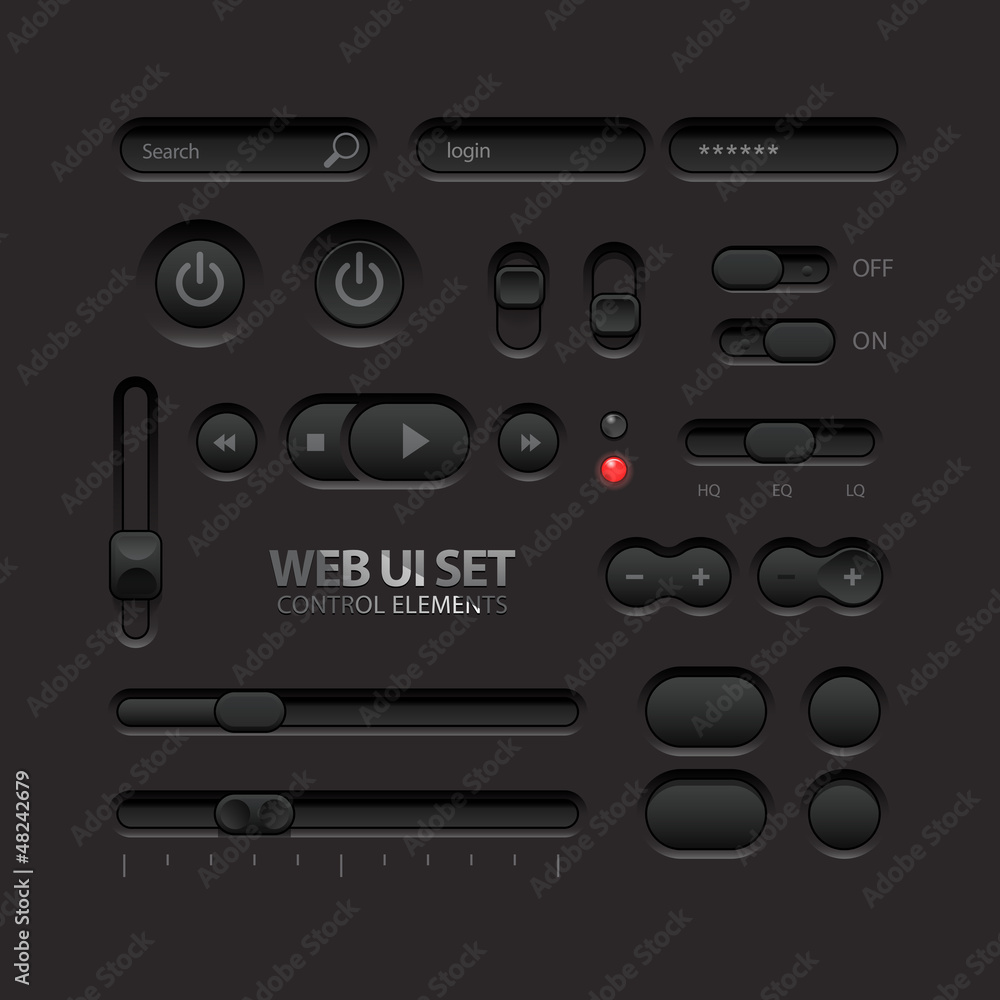 Dark Web UI Elements. Buttons, Switches, bars Stock Vector | Adobe Stock