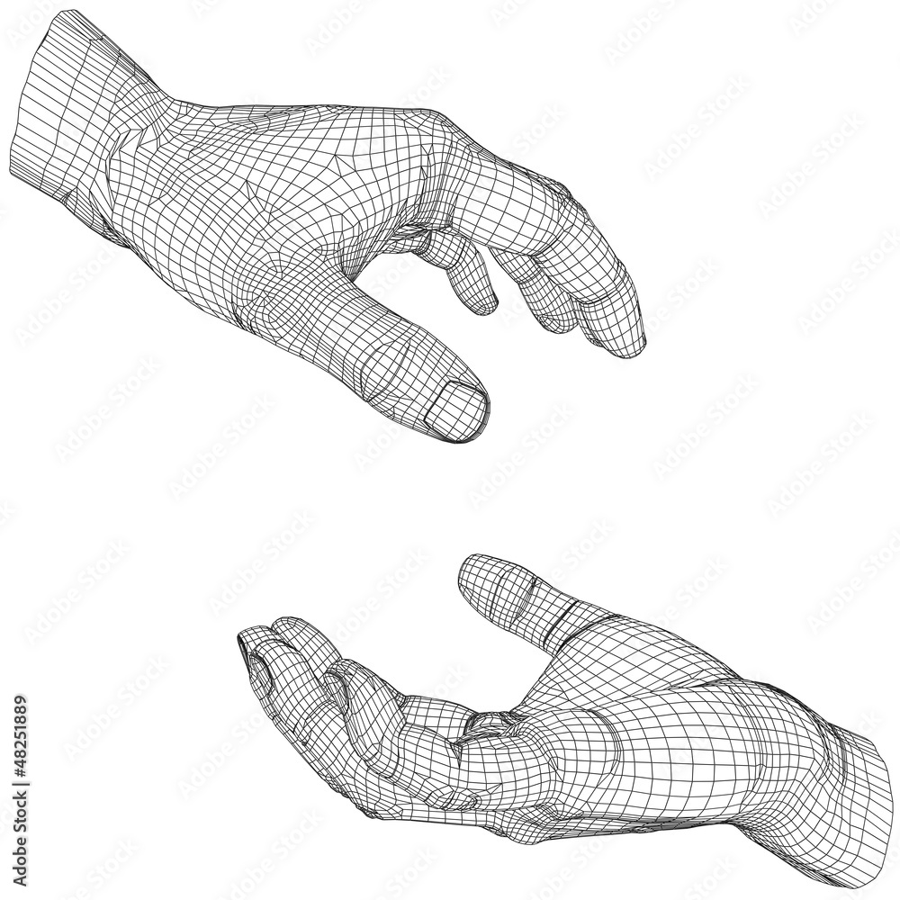 High resolution conceptual 3D cyber wireframe human hand Stock ...