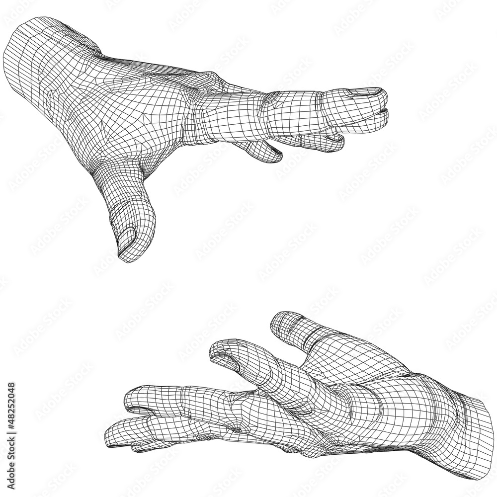 High resolution conceptual 3D cyber wireframe human hand Stock ...