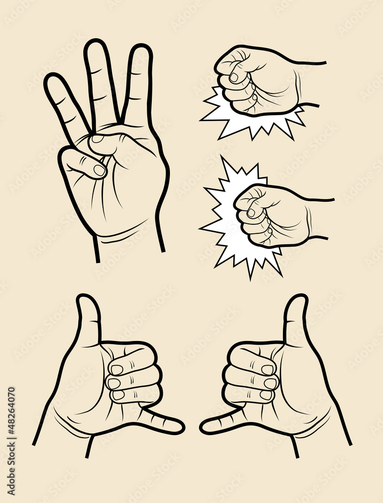 Hand signs symbol 3, three, call, phone, punch Stock Vector | Adobe Stock