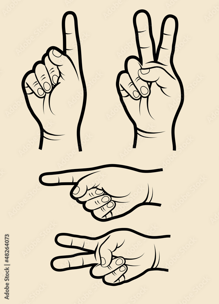 Hand sigs symbol 2, one, two, fingers Stock Vector | Adobe Stock
