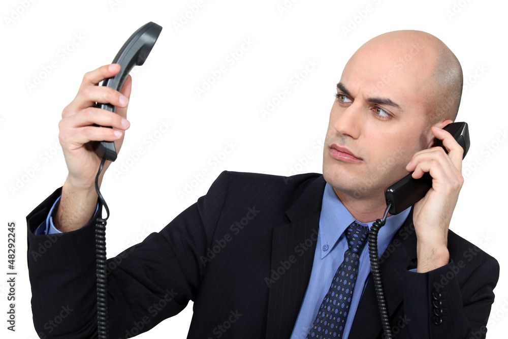 Hold on I have someone on the other line. Stock 写真 | Adobe Stock