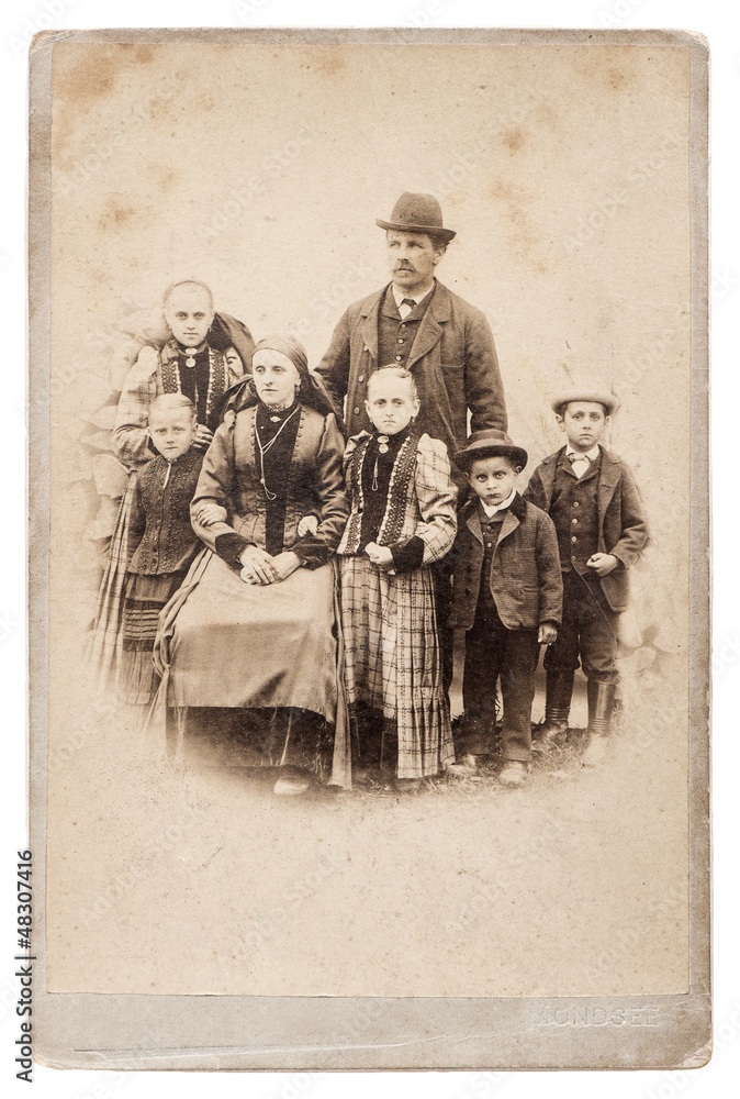old family photo. parents with five children Stock Photo | Adobe Stock