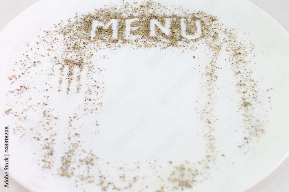 Menu napis na talerzu Stock Photo | Adobe Stock