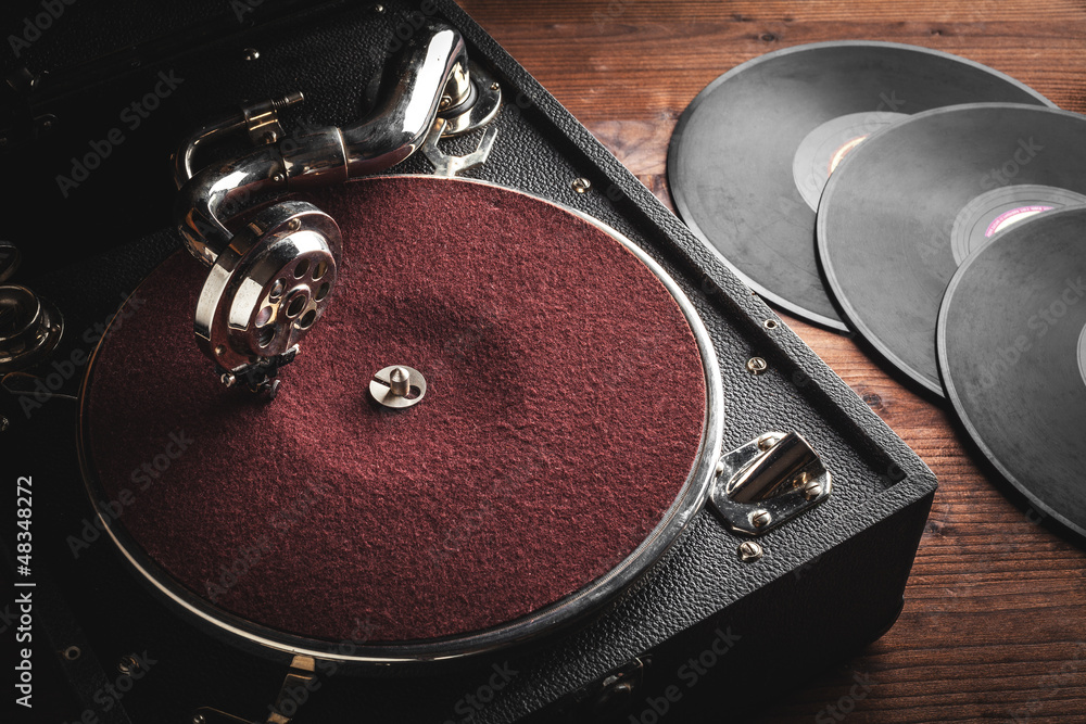 retro portable turntable Stock Photo | Adobe Stock