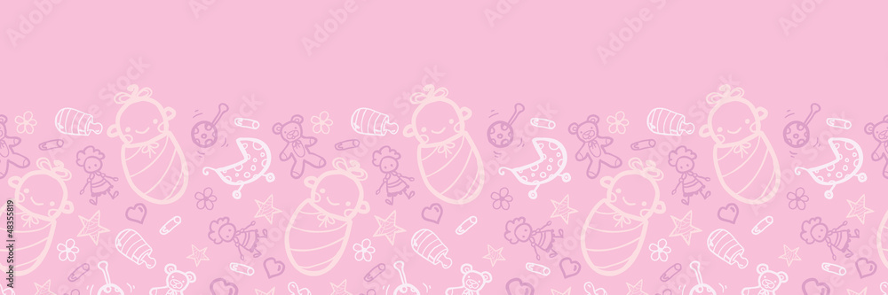 Vector baby girl pink horizontal seamless pattern background Stock ...