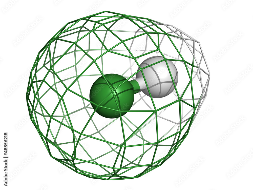 Hydrogen chloride (HCl) molecule, chemical structure. HCl is a h Stock ...
