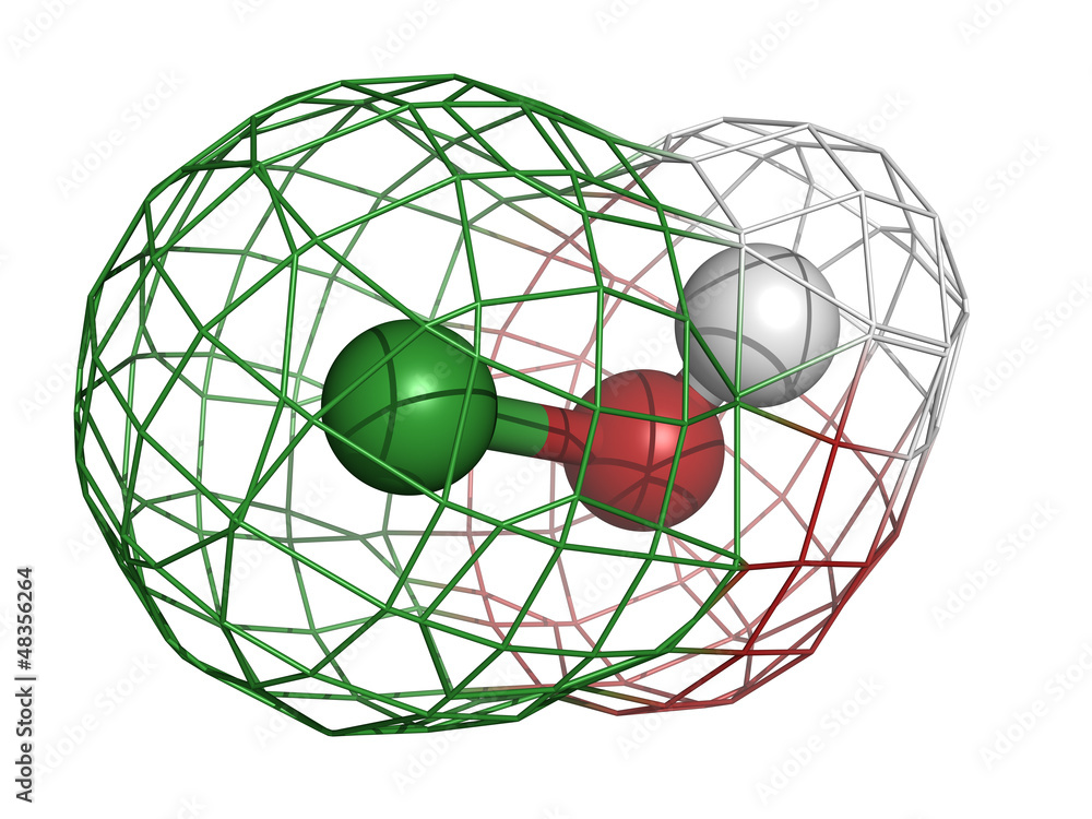 Hypochlorous acid (HClO) molecule, chemical structure. Salts of Stock ...