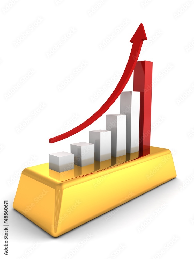 gold bar with growing chart graph and red arrow Stock Illustration ...