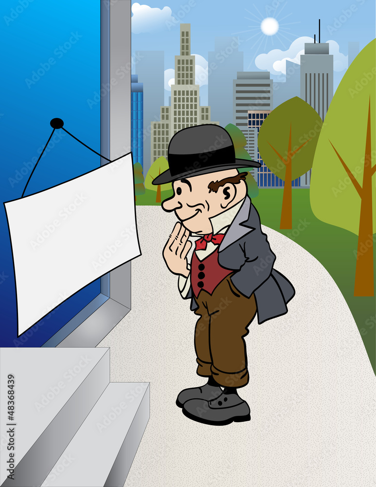 vector of a cartoon man looking at an empty advertisement poster Stock ...