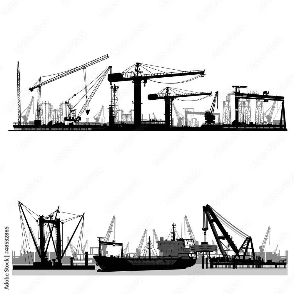 Shipyard, harbor skyline vector silhouette Stock Vector | Adobe Stock