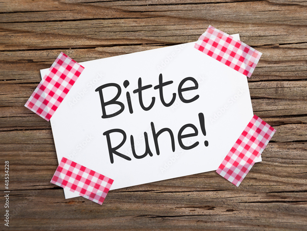Klebestreifenzettel auf Holz BITTE RUHE! Stock Illustration | Adobe Stock
