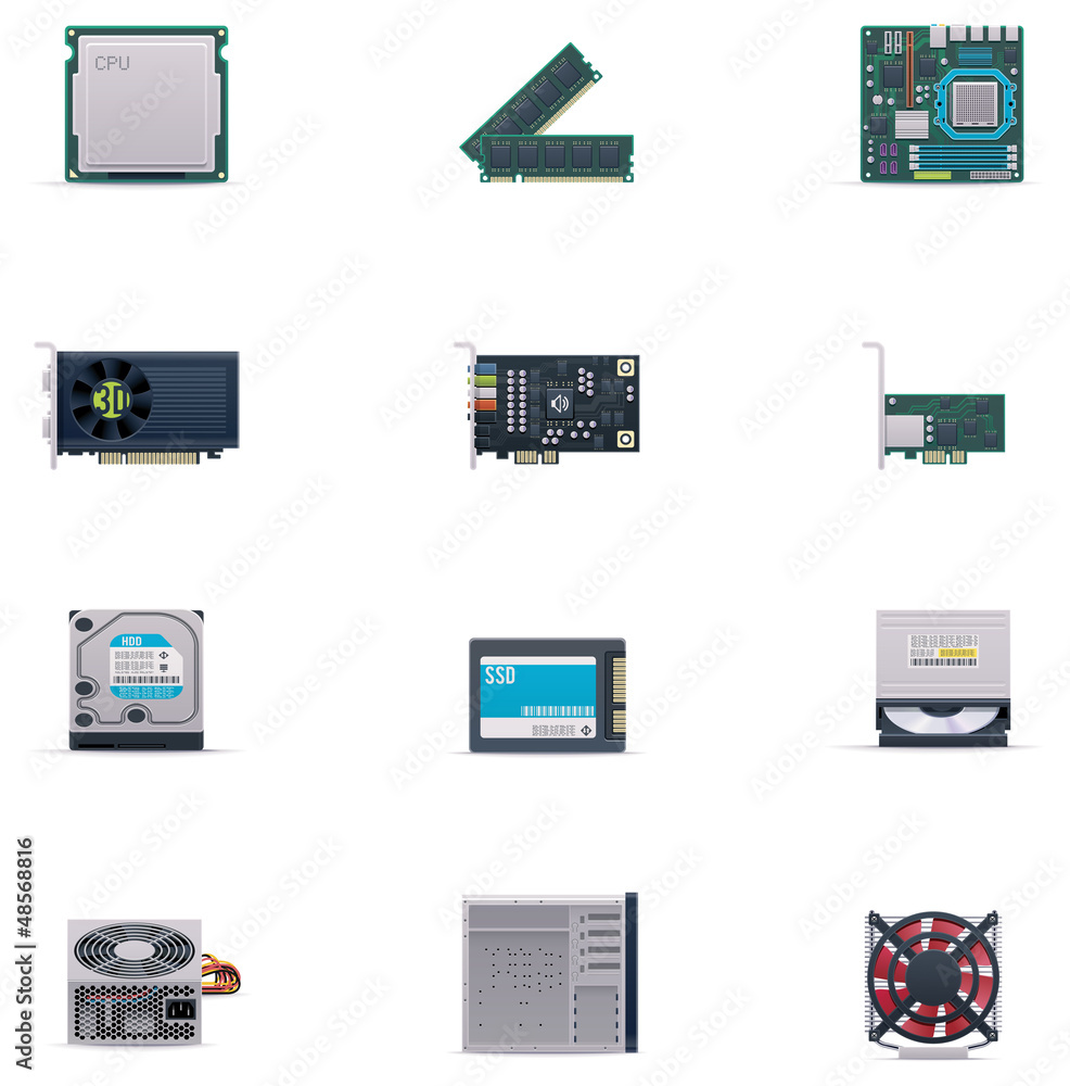 Vector computer parts icon set Stock Vector | Adobe Stock
