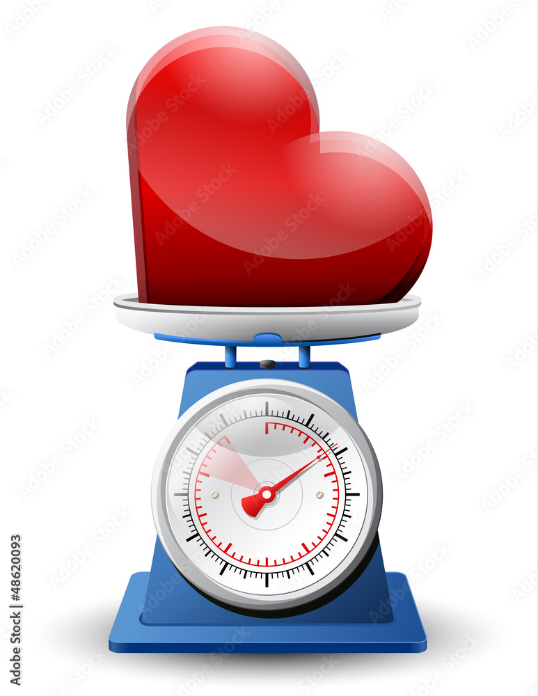 Heart sign on scale pan. Weighing heart symbol on scales Stock Vector ...